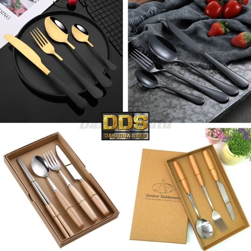 Jual Sendok Garpu Sumpit Pisau Set Stainless Korea Alat Makan Cutlery Set | Shopee Indonesia