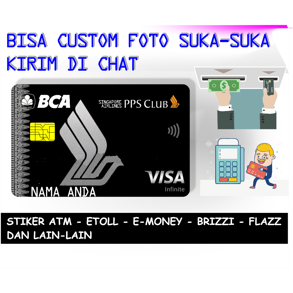 Jual Stiker sticker Skin Kartu Atm Black card Bca e-money etoll brizzi ...