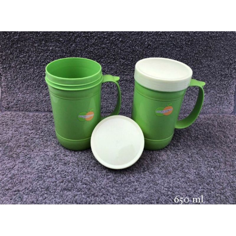 Jual MUG GELAS BESAR GOLDEN SUNKIST / GELAS PLASTIK + TUTUP HIJAU ...