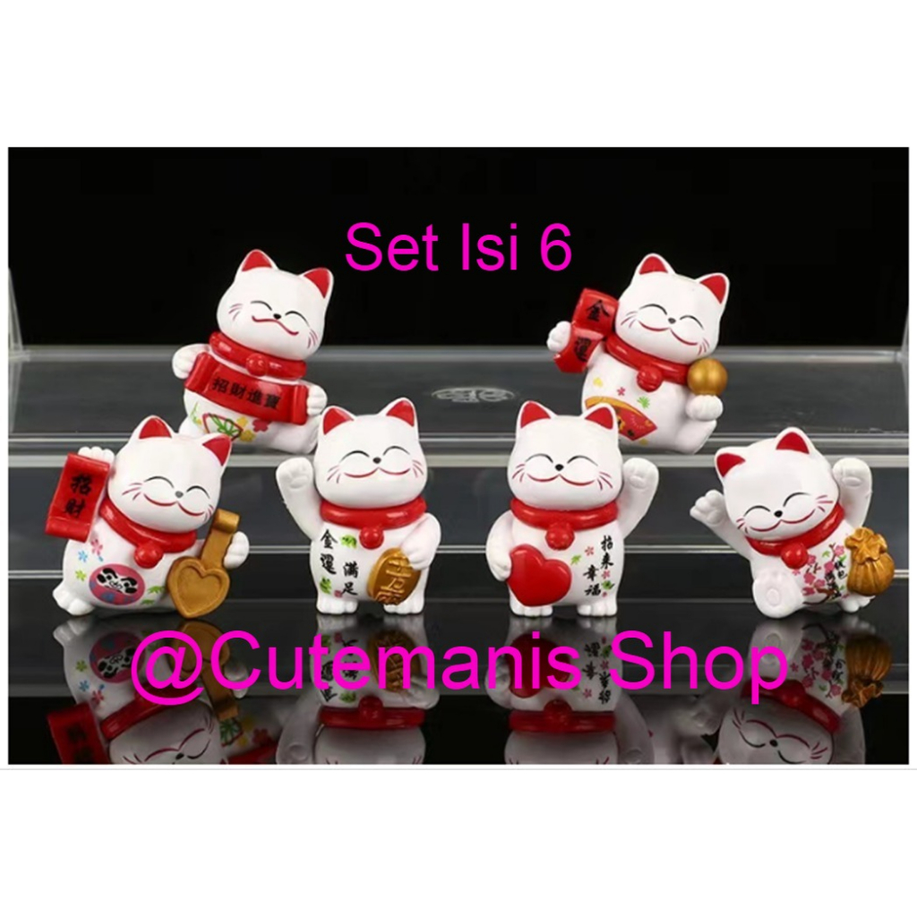 Jual Mainan Figure Maneki Neko/Kucing Hoki Pajangan Set Isi 6 Pcs ...