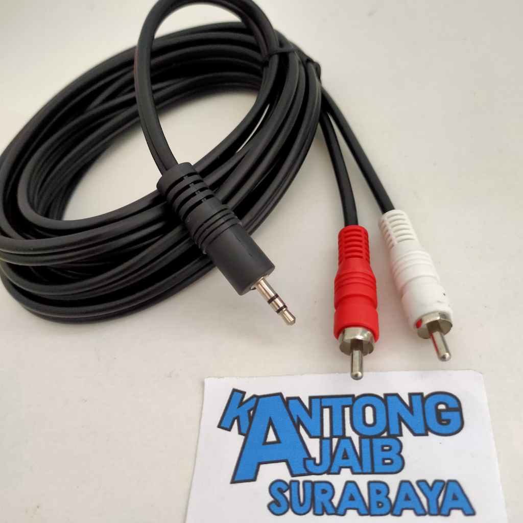 Jual Kabel 2 RCA To Jack Mini Stereo Hitam 3 meter Kabel Aux 2 in 1 Audio 3 Meter Kabel Audio Hp ...