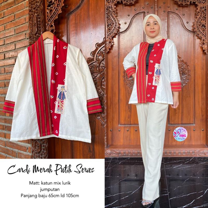 Jual Cardigan Merah Putih / Outer Batik / Cardigan Batik / Batik Merah ...