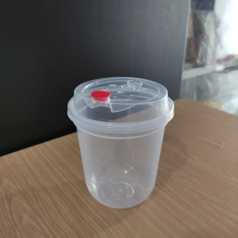 Jual Gelas Plastik PP Cup Injection 12 Oz Oval 380ml + Stopper + Tutup (1 Slop isi 25) Tebal ...