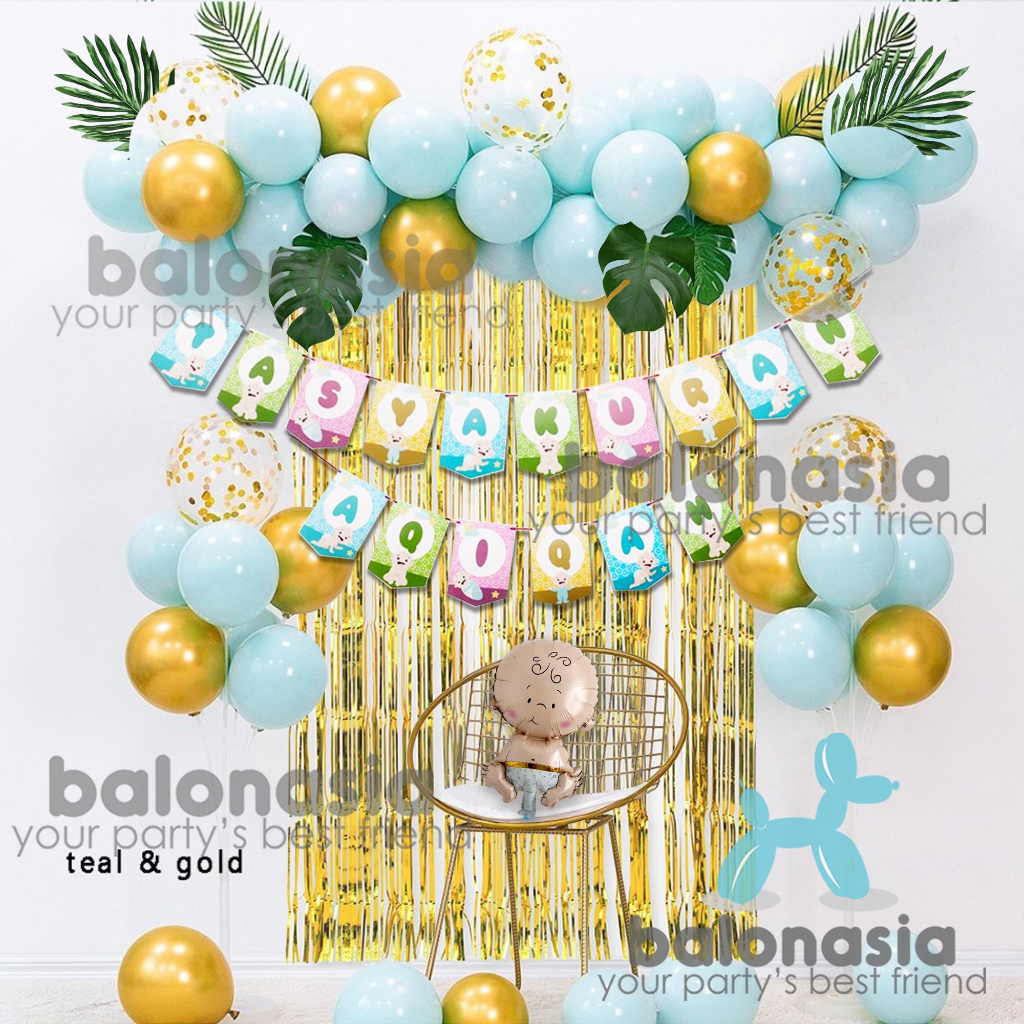 Jual Dekorasi paket Balon simple karakter aqiqah backdrop tirai garland ...