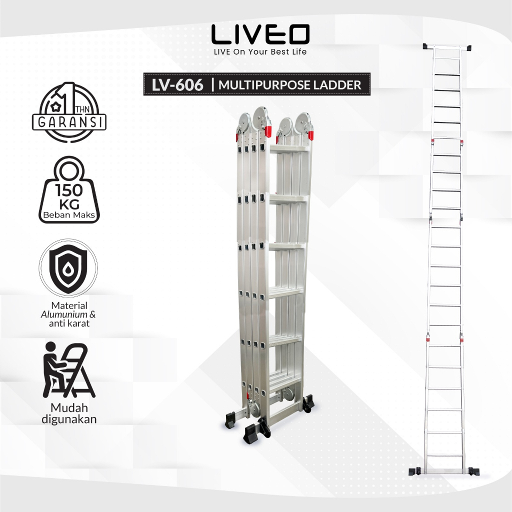Jual LIVEO Tangga Lipat Alumunium Multi Purpose Liveo LV-606 / Tangga ...