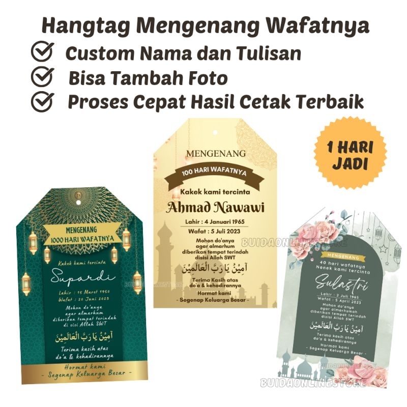 Jual Hangtag Mengenang 7 40 100 1000 hari wafatnya mendiang label ...
