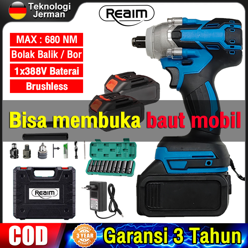 Jual Reaim Cordless Impact Wrench Brushless 13Mm 1/2Inch Untuk Baut Mobil Impact Baterai Impact ...