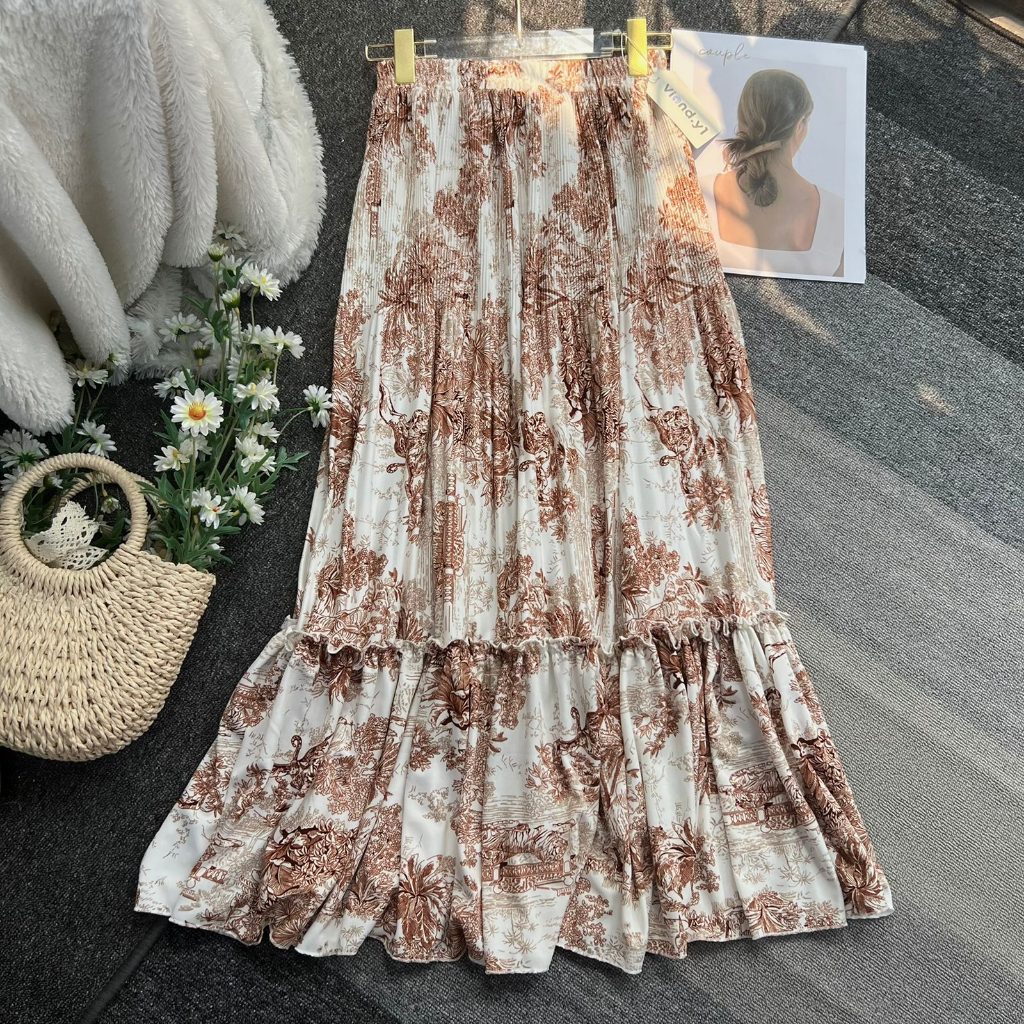 Jual Rok Plisket Bunga Wanita / Maxi Skirt Ruffle Flower Cewek Korea ...