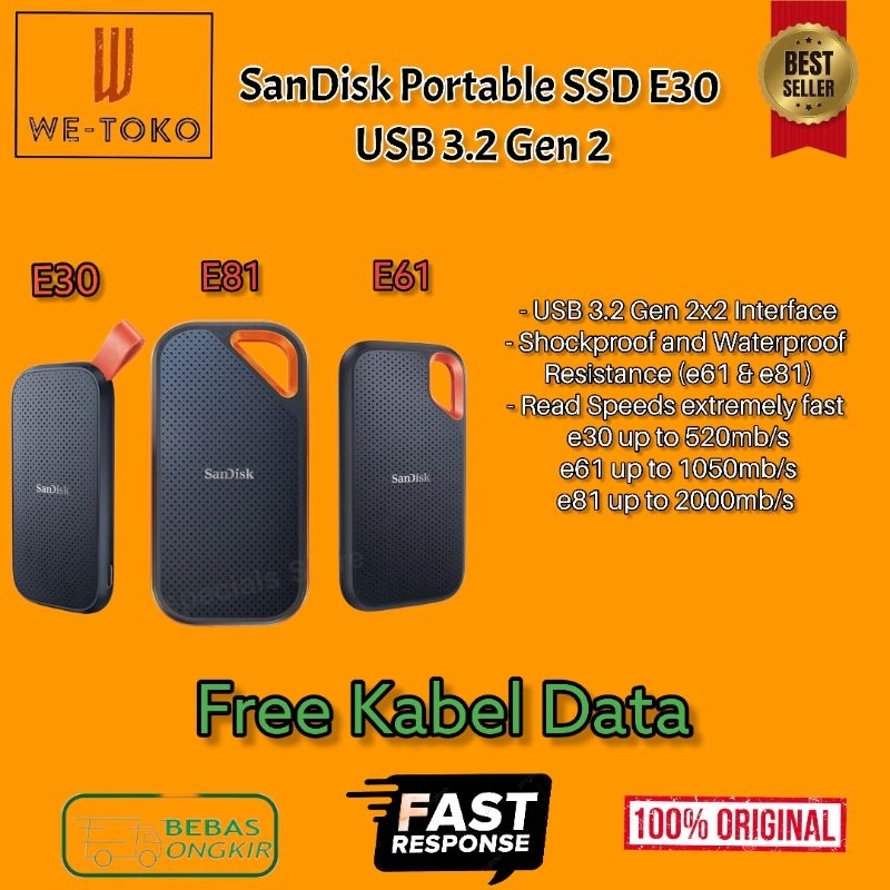 Jual SSD External SanDisk Extreme Portable Storage E30 E61 E81 480GB ...