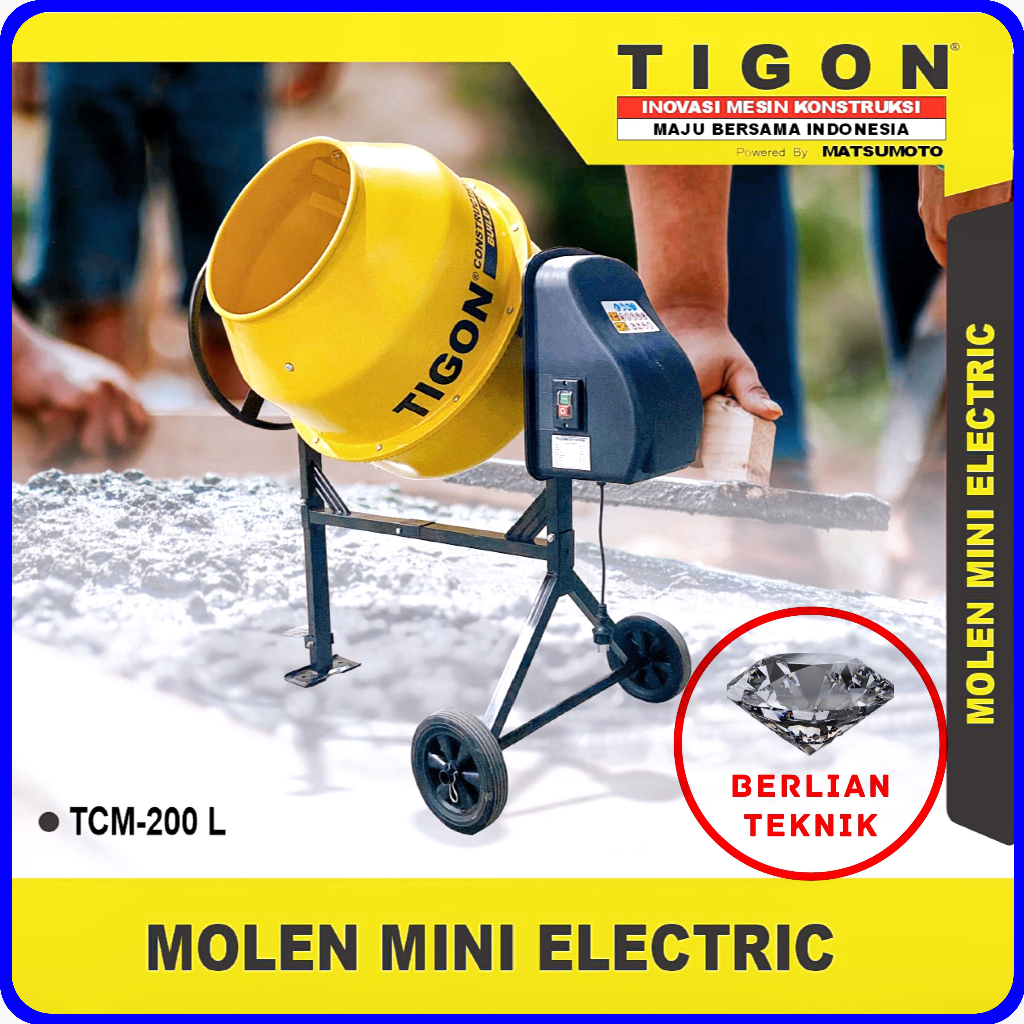 Jual Beton Molen Concrete Mixer Semen Listrik Tigon TCM 200 L / 200 Liter Electric | Shopee ...