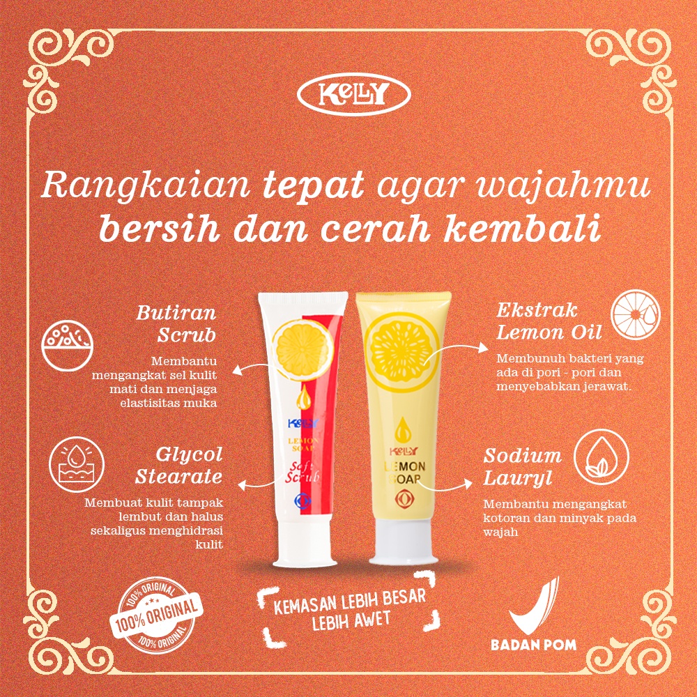 Jual Kelly Lemon Soap 75gr + Kelly Lemon Soft Scrub 75gr Original BPOM ...