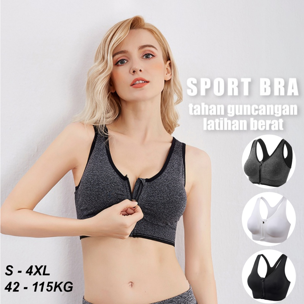 Jual Sport Bra Wanita Olahraga tanpa kawat Front Zips Bra Yoga Gym Running Zumba Push Up Bra ...