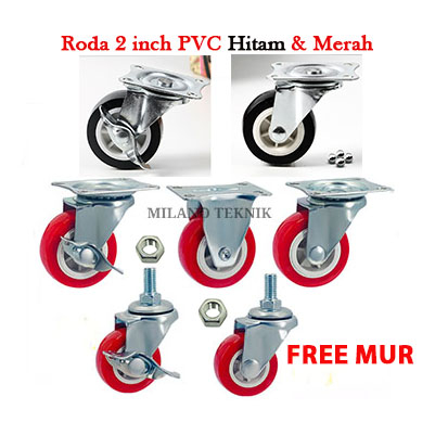 Jual Roda 2 inch PVC Merah & HitamFurniture Etalase Troli Kastor Roda caster | Shopee Indonesia