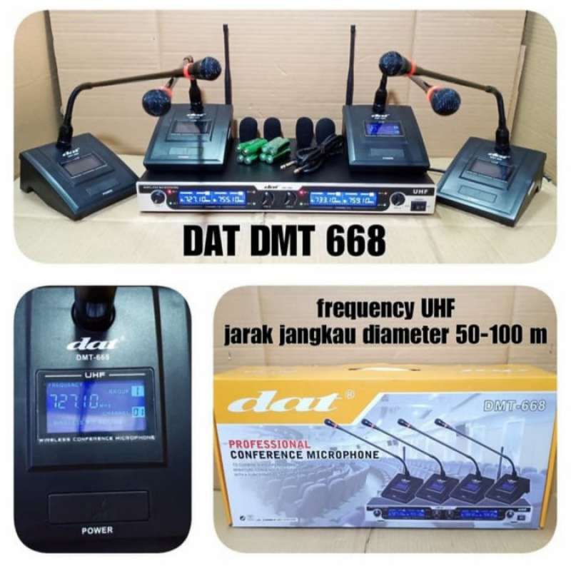 Jual mic meja wireless dat dmt 668 microphone conference podium mimbar ...