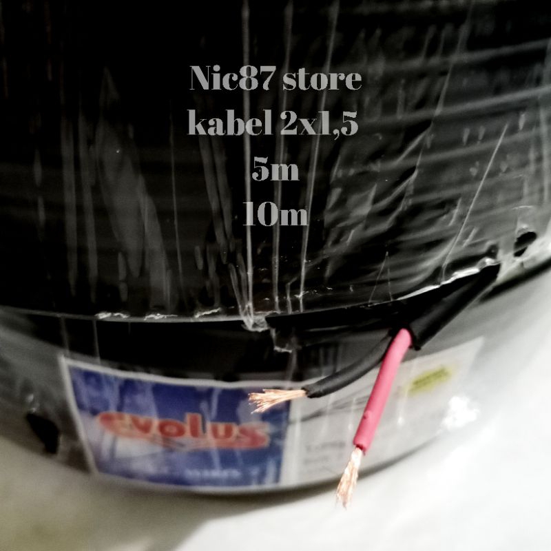 Jual kabel listrik meteran 2x1,5 merk evolus 5m dan 10m kabel serabut ...