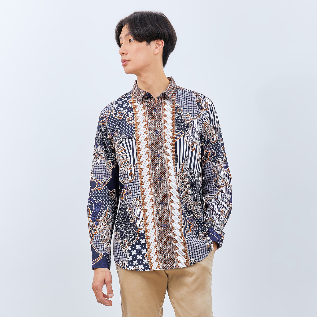 Jual M231 Kemeja Pria Batik Panjang Navy 3061A | Shopee Indonesia