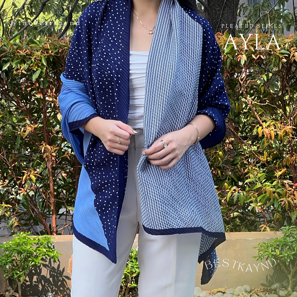 Jual The Best Kaynd Biru Pleated Shawl | Shopee Indonesia