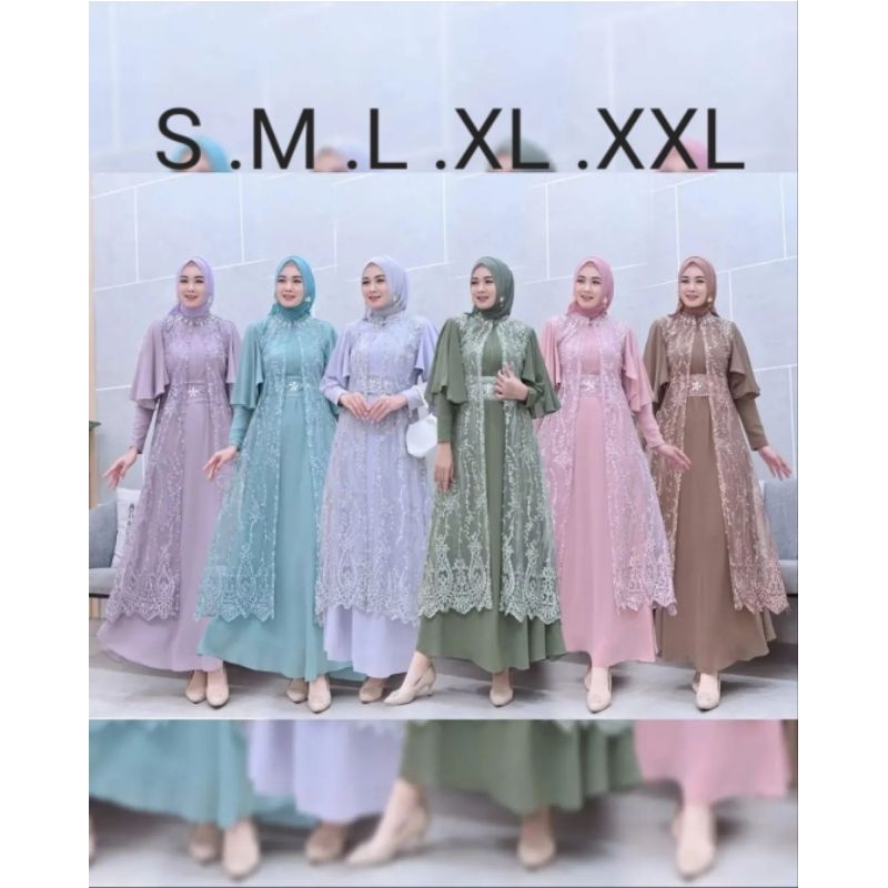 Jual Gamis Terbaru 2023 Brukat Premium Warna Sage Free Belt Clarisa By ...