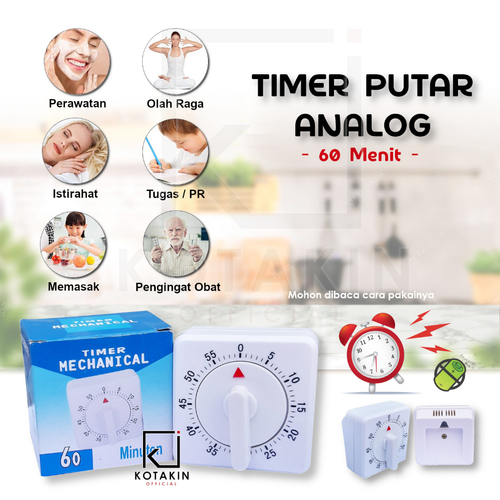 Jual Timer Putar Manual / Alarm Mechanical Timer / Analog Kitchen Timer ...