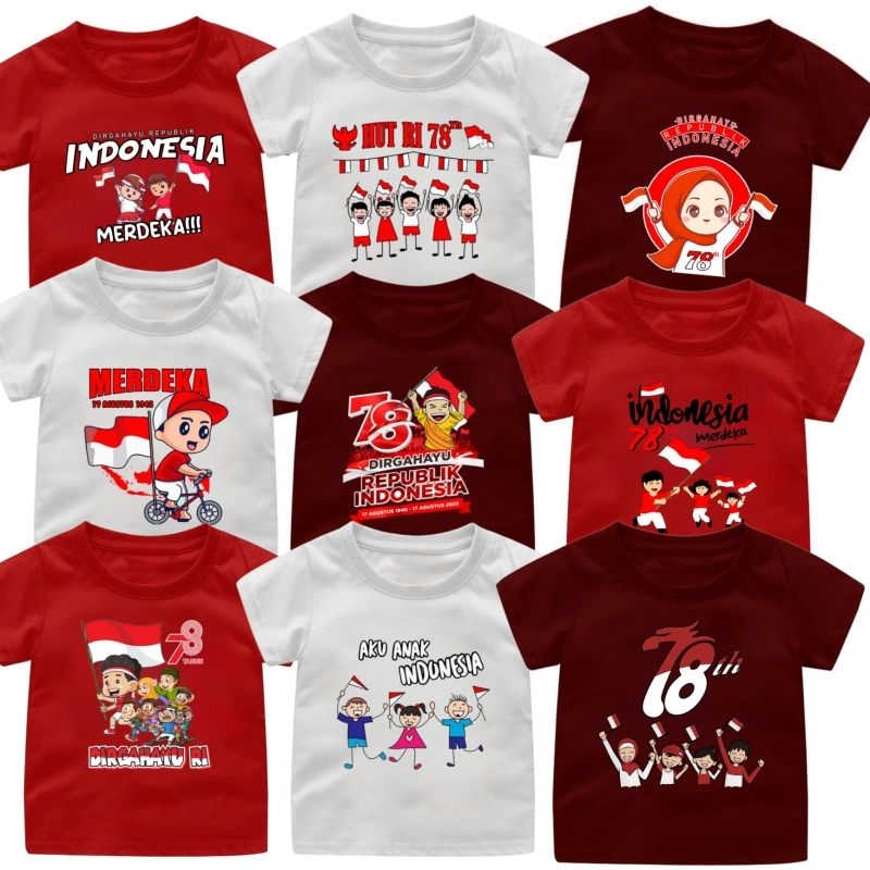 Jual Baju Kaos Anak KEMERDEKAAN INDONESIA Lengan Pendek usia 1-12 Tahun | Shopee Indonesia