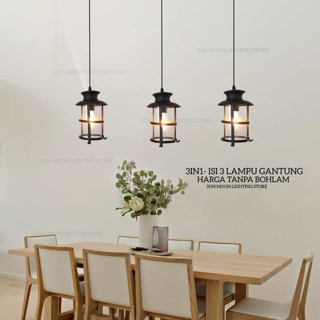 Jual Lampu gantung minimalis industrial 3in1 meja makan cafe kop panjang | Shopee Indonesia