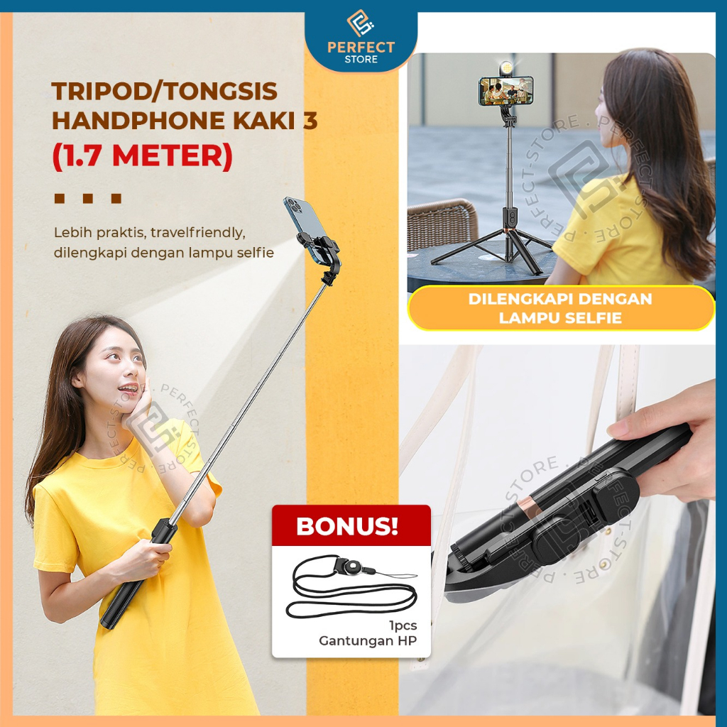 Jual Tongsis Bluetooth 4 in 1 170cm led selfie stick tripod remote ...