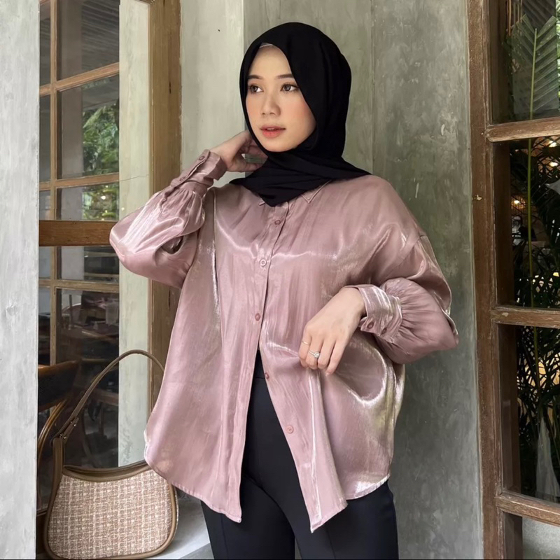 Jual Flazani-Feeza Shimmer Top Atasan Wanita Bahan Shimmer Silk/ Kemeja ...
