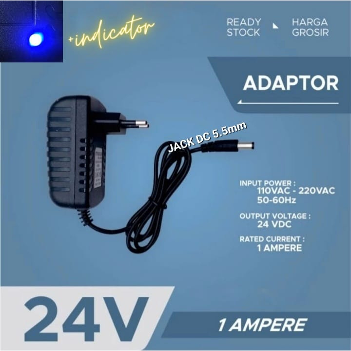Jual ORIGINAL Adapter Adaptor DC 24v 1A in 220V AC Power Supply jack 5 ...