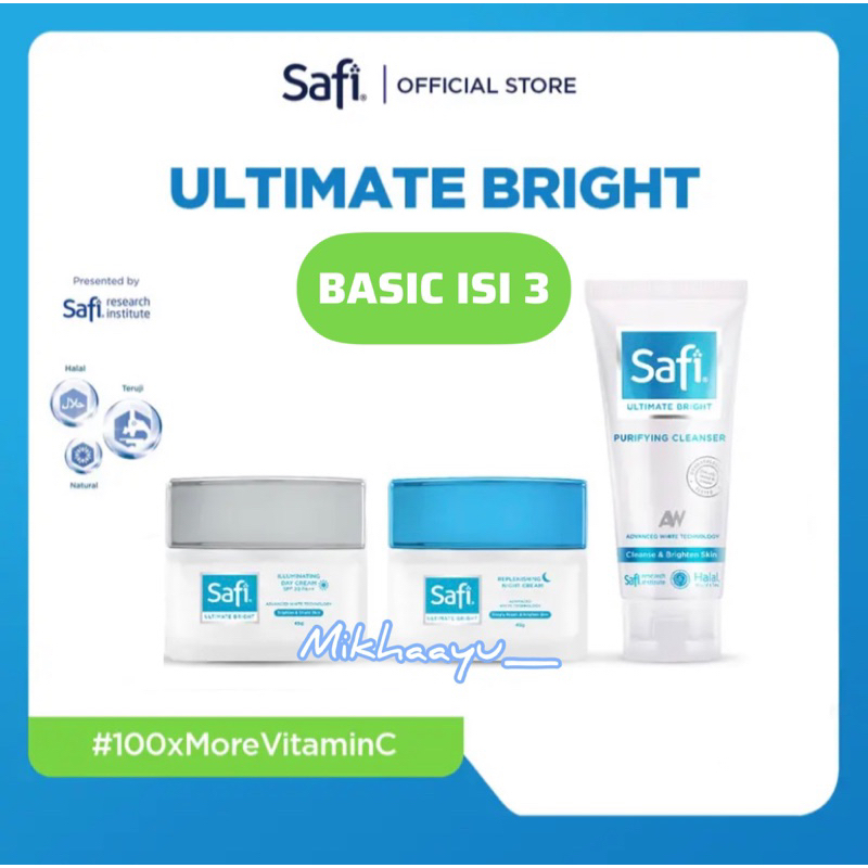 Jual Safi Ultimate Bright PAKET ISI 3 (Cleanser 50gr, Day and Night Cream 25gr)KEMASAN BARU ...