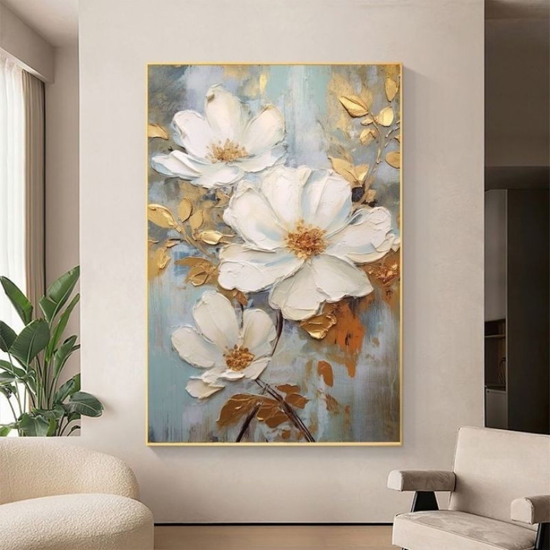 Jual lukisan abstrak tekstur lukisan bunga 60x90 cm plus frame bingkai ...
