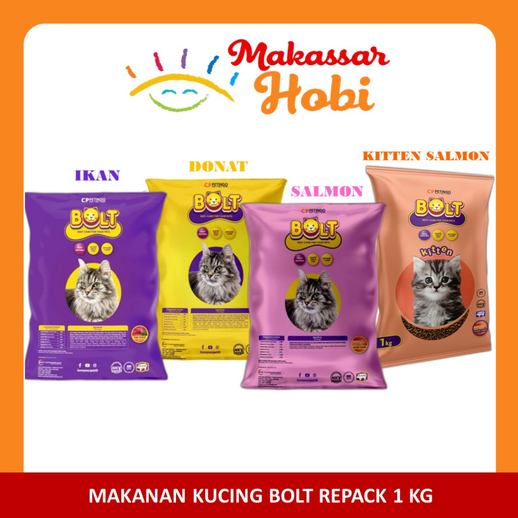 Jual Bolt 1kg Makanan Kucing Repack Adult Cat Kitten Ikan Donat Tuna ...