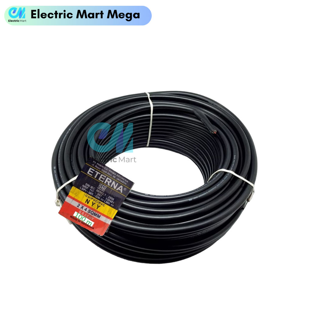 Jual Kabel Eterna NYY 2x4 Roll 100 Meter Kabel Listrik Hitam 2 Tembaga Kawat Tunggal Engkel 4 mm ...