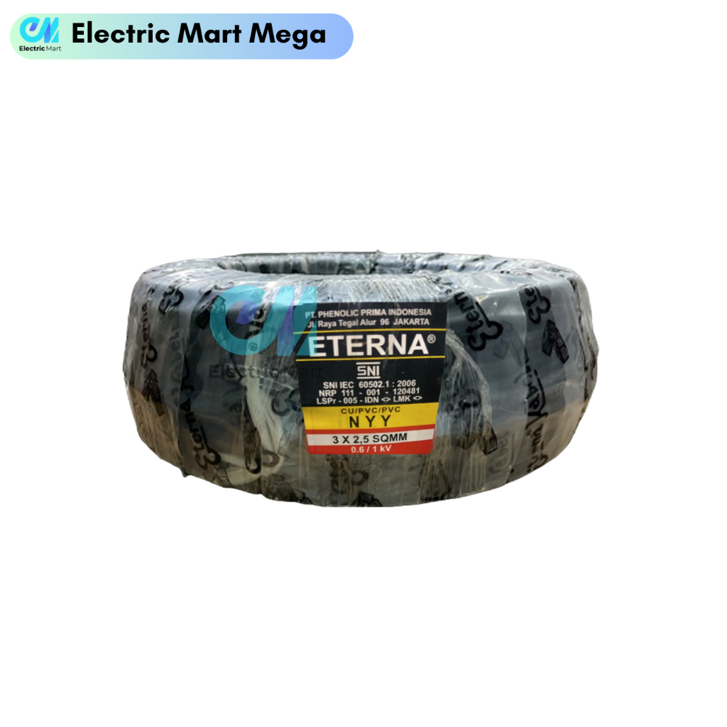 Jual Kabel Eterna NYY 3x2,5 Roll 100 Meter Kabel Listrik Hitam 3 Tembaga Kawat Tunggal Engkel 2. ...