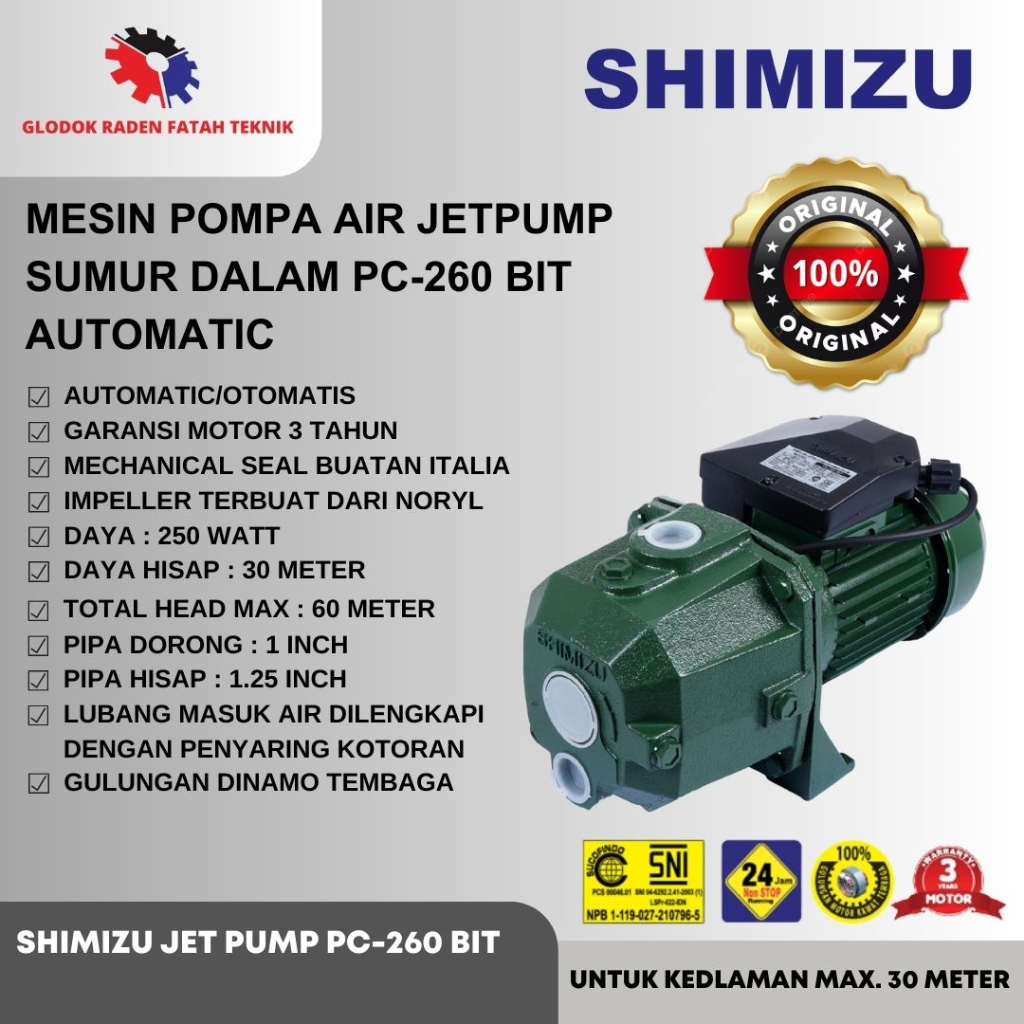 Jual SHIMIZU PC-260 BIT Pompa Air Jet Pump Sumur Dalam | Shopee Indonesia