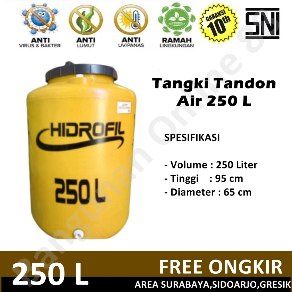 Jual Toren Air Tangki Air Tandon Air Hidrofil 250 Liter Anti Lumut ...