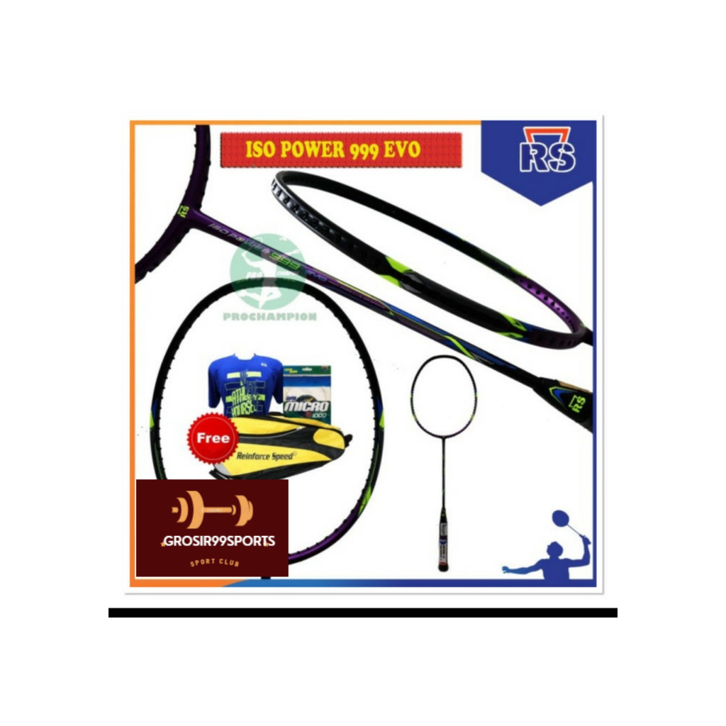 Jual RAKET BADMINTON RS ISO POWER 999 PAKET LENGKAP ( UDAH PASANG SENAR ...