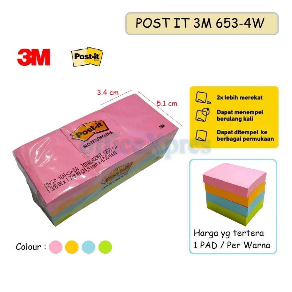Jual Post it 3M / Stick Note Warna 653 AN / Kertas Tempel / Kertas Memo ...