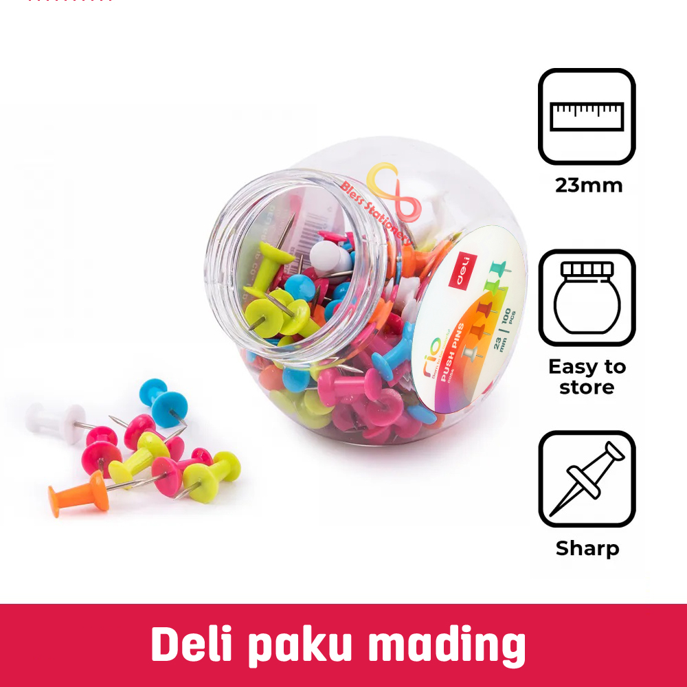 Jual Paku mading Deli push pin 23mm paku pin jarum tekan paku payung ...