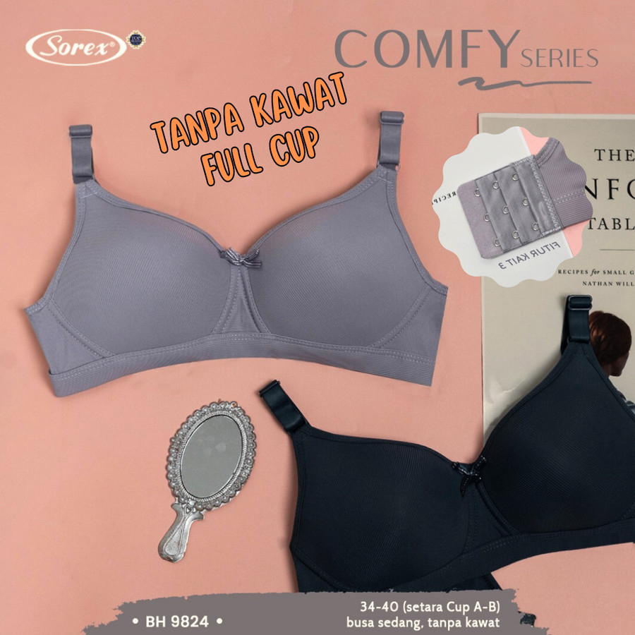 Jual Sorex Comfy Bra Tanpa Kawat Busa Kait 3 Cup A-B Full Cup Nilon BH 9824 | Shopee Indonesia