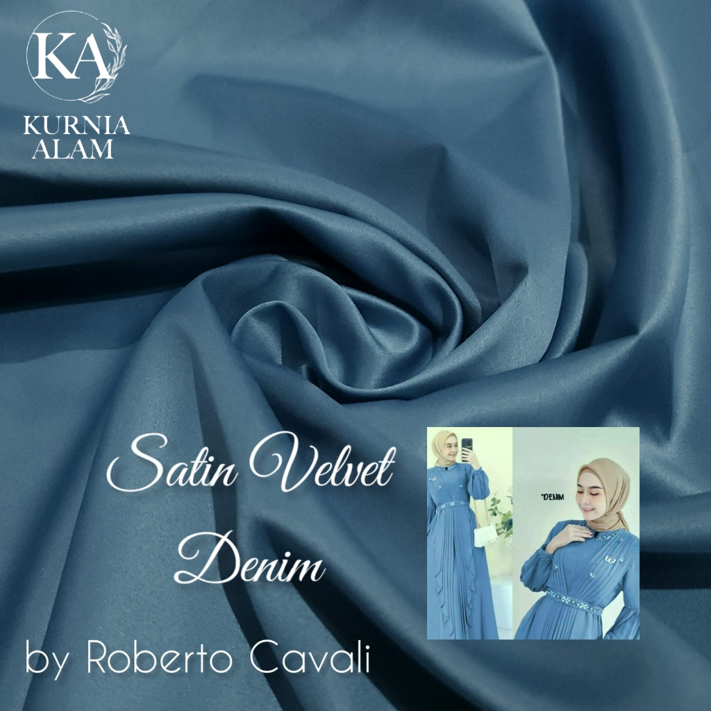 Jual Kain Satin Velvet Warna Denim Bahan Dress Premium Mewah Termurah ...