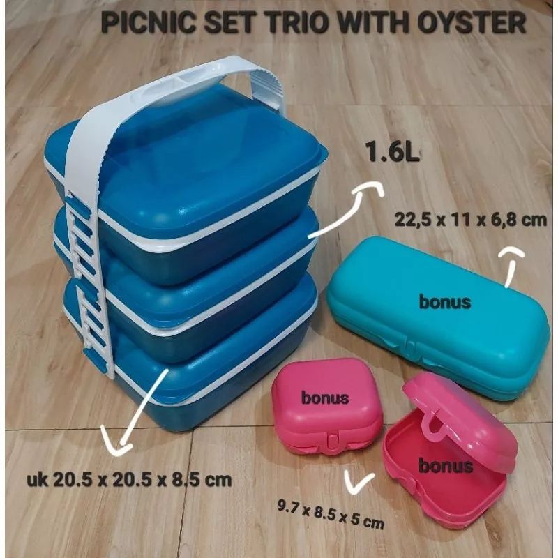 Jual rantang trio picnic set tuperware with free oyster | Shopee Indonesia