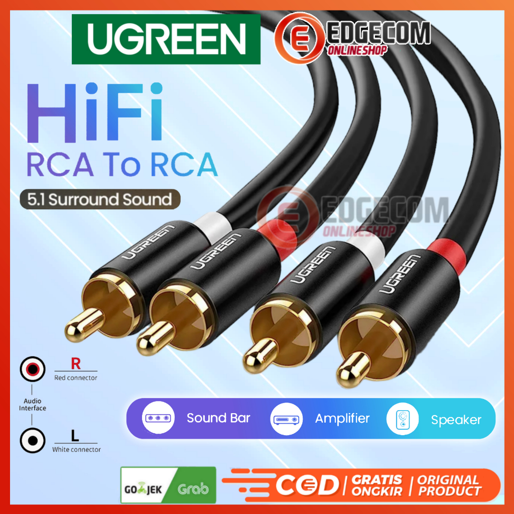 Jual UGREEN Kabel Audio Stereo 2 RCA to 2 RCA L - R Gold Plated 1 / 2 ...