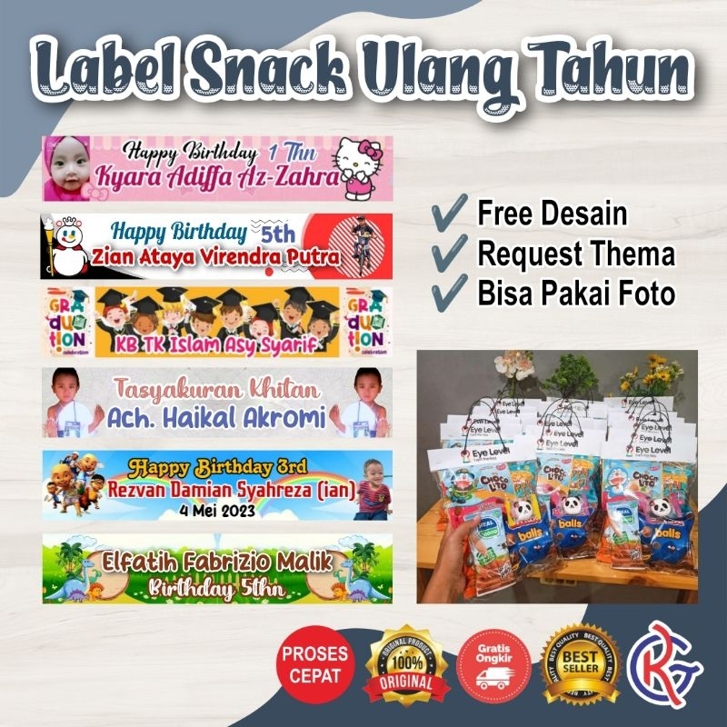 Jual LABEL SNACK ULANG TAHUN - LABEL AJA - GOODIE BAG - LABEL PLASTIK ...