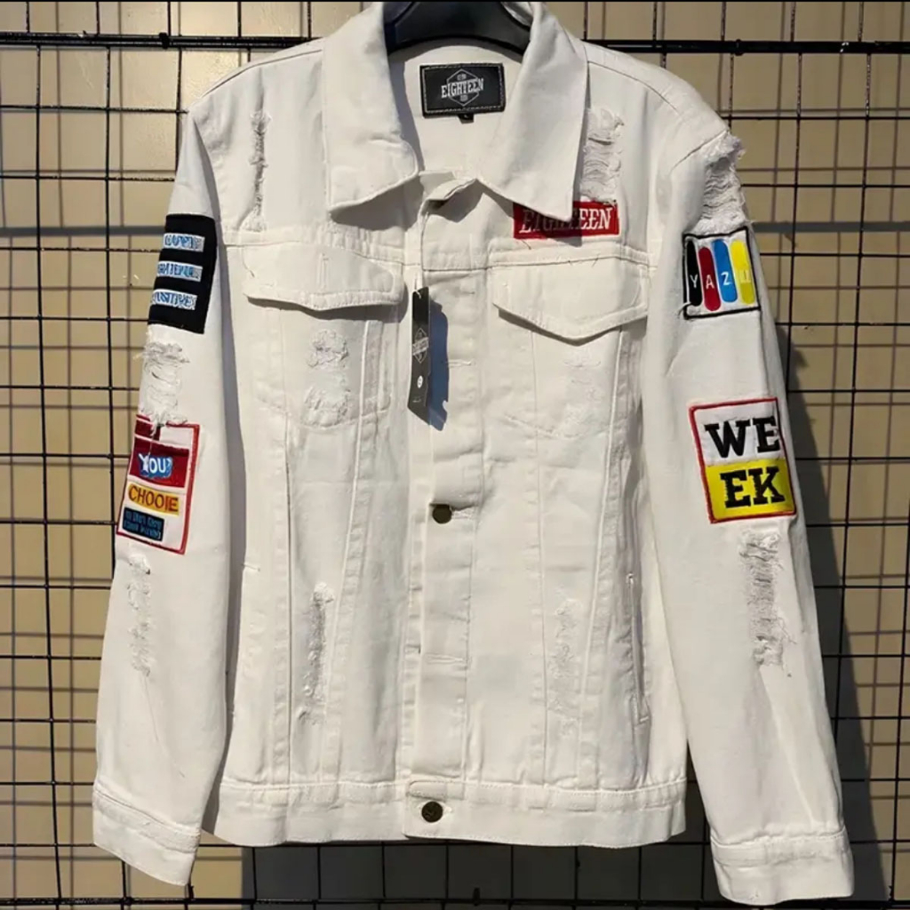 Jual Jaket Jeans Warna Putih| Jacket Denim Korean Style Motif FULL ...