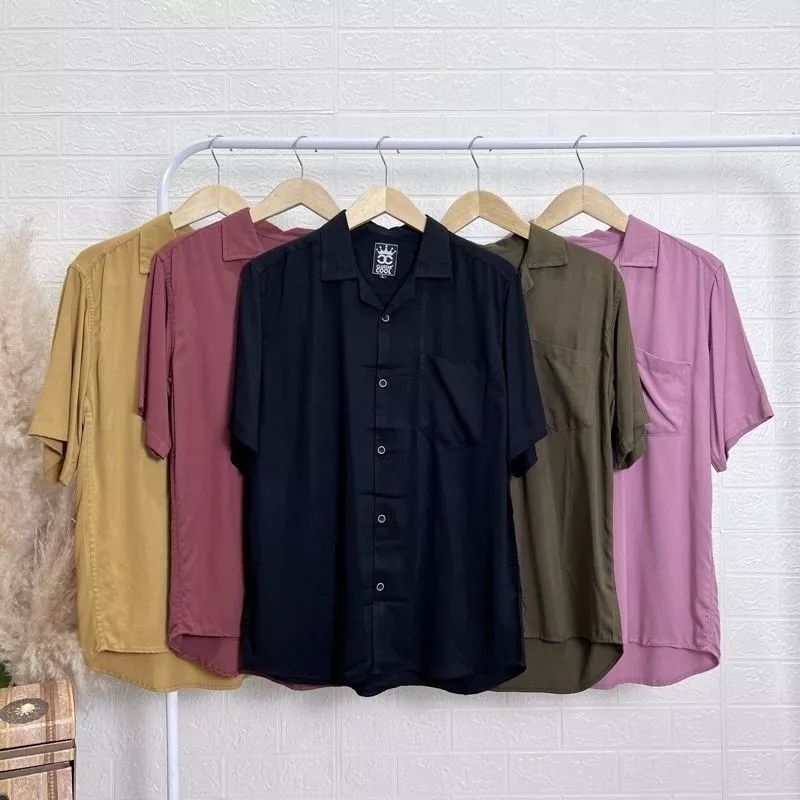 Jual Kemeja Rayon Polos Lengan Pendek Premium Bahan Rayon Kahatex Adem ...