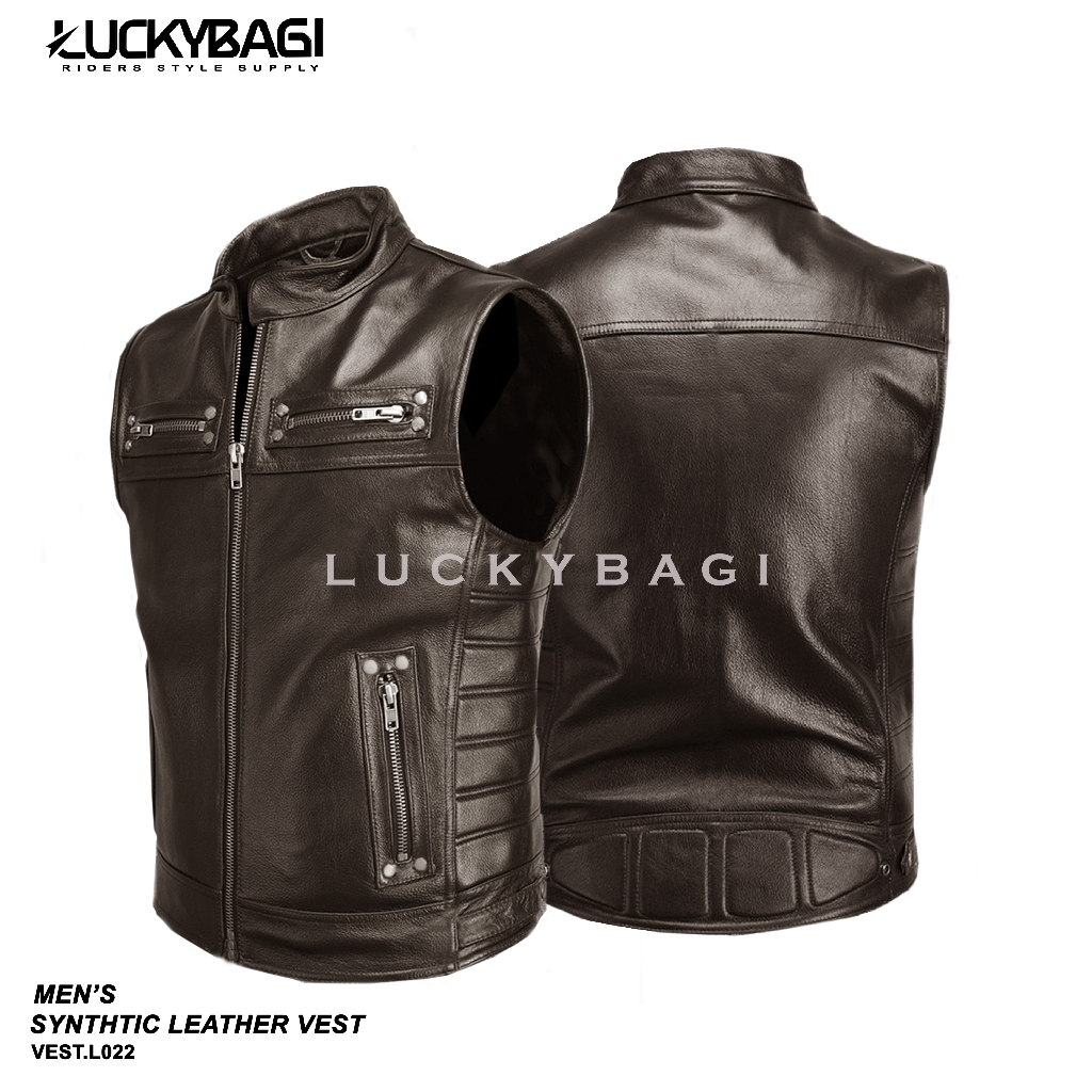 Jual Rompi Kulit Sintetis Bikers Vest Rompi Kulit Rompi Motor | Shopee ...