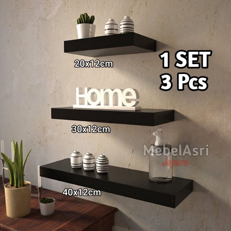 Jual Rak/Ambalan Dinding Kayu minimalis 1 Set 3Pcs | Shopee Indonesia