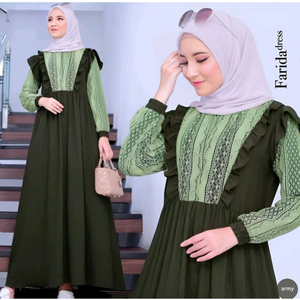 Jual Farida Dress/Gamis Brukat Malika Crinkle Airflow/Gaun Maxy Muslim ...