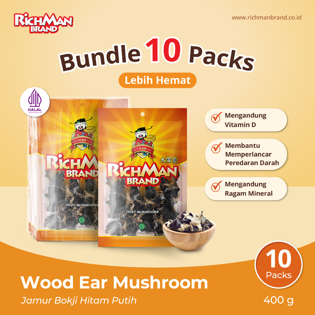 Jual RichMan Brand Wood Ear Mushroom (Bokji Hitam Putih) 40 gr | Bundle ...