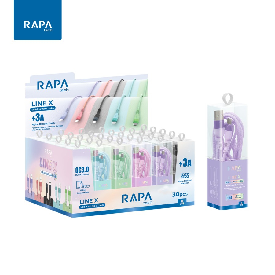Jual RAPA Line X DG1011 Kabel Data Type C Turbo Charge 3A Tali Nylon ...